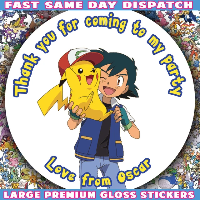 PERSONALISED POKEMON PIKACHU Birthday Stickers Thank You Party Bag ...