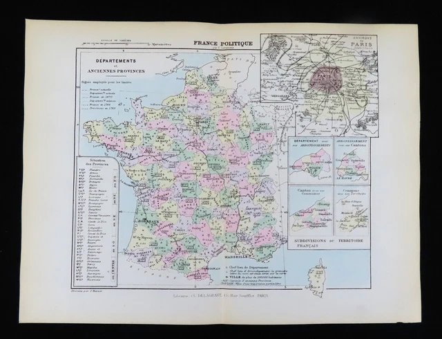ANTIQUE MAP OF France French Political Geography Departments 19th ...