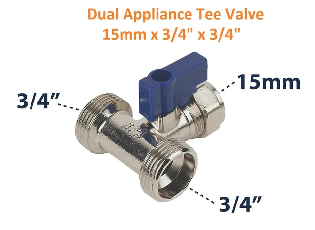 WASHING MACHINE/DISHWASHER DUAL Appliances Tee valve Tap for HOT & COLD ...
