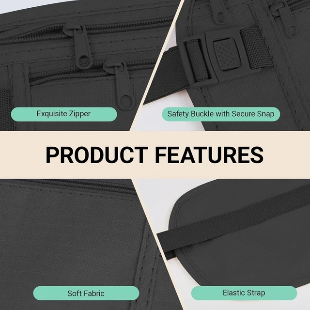 DAY TIP MONEY Belt, RFID Blocking Fanny Pack Travel Belt Bag Hidden ...