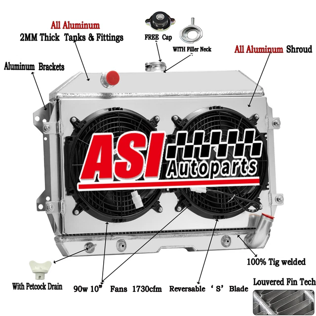 3 ROWS RADIATOR shroud 10" fans For 1970-1975 Nissan Datsun 240Z 260Z ...