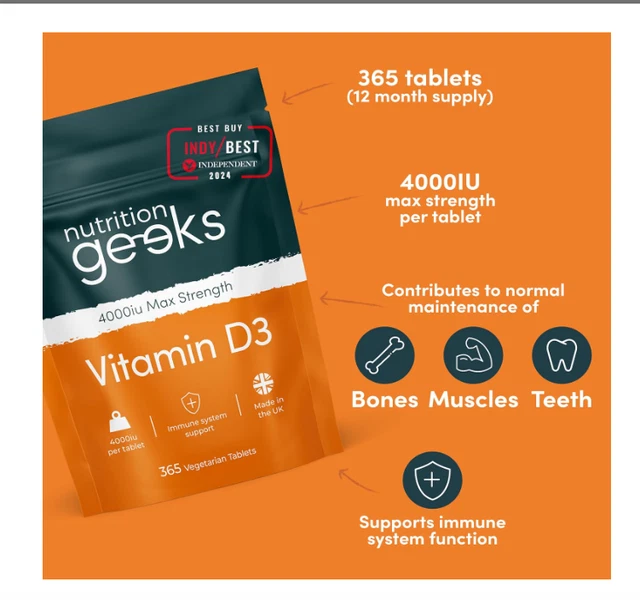 NUTRITION GEEKS VITAMIN D3 Optimum Strength Supplement - 365 Tablets ...