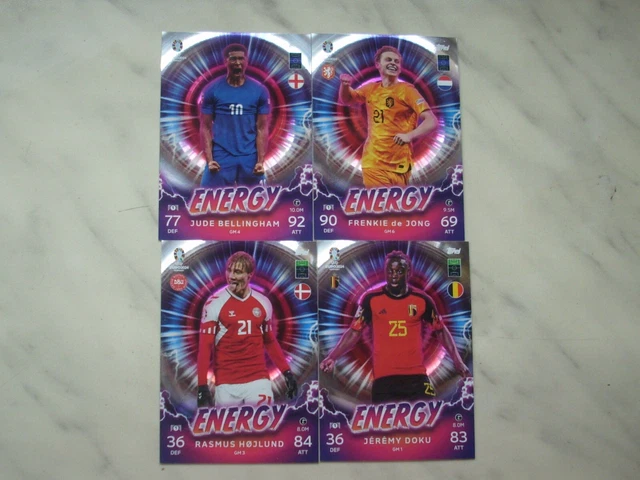 TOPPS EURO 2024 Energy Set 4 Card Bellingham,Hojlund,Doku,De Jong EUR ...