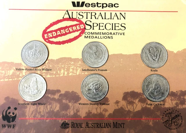 ROYAL AUSTRALIAN MINT/WESTPAC/WWF "Endangered Species" 6 medallions ...