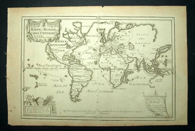 MAPPE-MONDE, PLANISPHÈRE OU CARTE UNIVERSELLE par Nicolas de Fer 1714 EUR 500,00 - PicClick FR