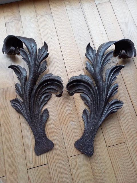 RARE FEUILLES D acanthe en fer forgé ancien 46 cms à détourner lampe ...