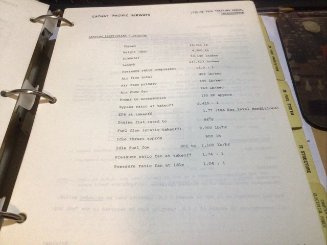 PRATT & WHITNEY JT3D-3B Engine Technical Training Manual Cathay Pacific ...