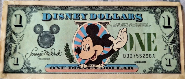 DISNEY DOLLARS MICKEY One Dollar Bill 1988 series £3.83 - PicClick UK