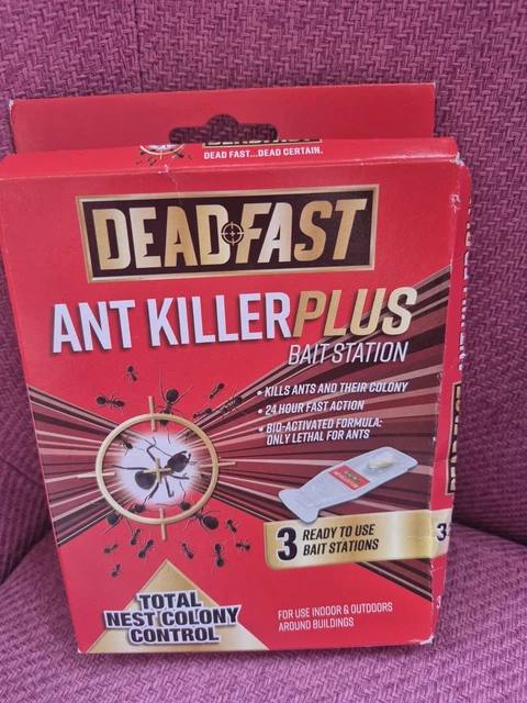 DEADFAST ANT KILLER Plus Bait Station Pack of 3 x 4g Natural Trap Ant ...