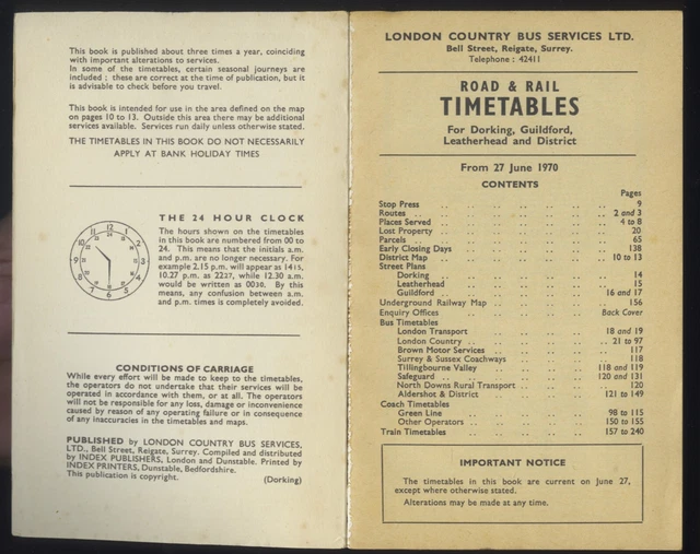COMPLETE BUS COACH & Rail Timetable Surrey 1970 £16.00 - PicClick UK