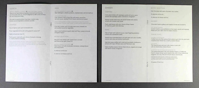 BRITISH AIRWAYS FIRST Class Five Different Airline Menus Ba EUR 35,67 ...