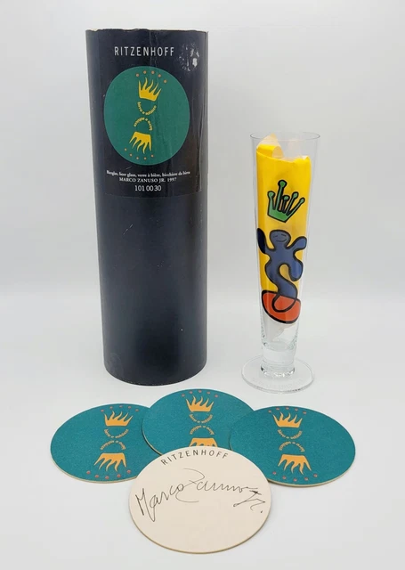VINTAGE 1997 RITZENHOFF Pilsner Beer Glass w/ Coasters - Artist Marco ...