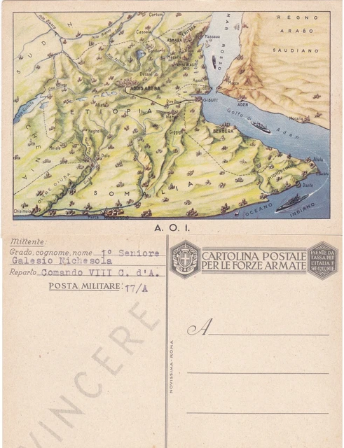 AFRICA ORIENTALE ITALIANA AOI - Cartina - Comando VIII Corpo d' Armata ...