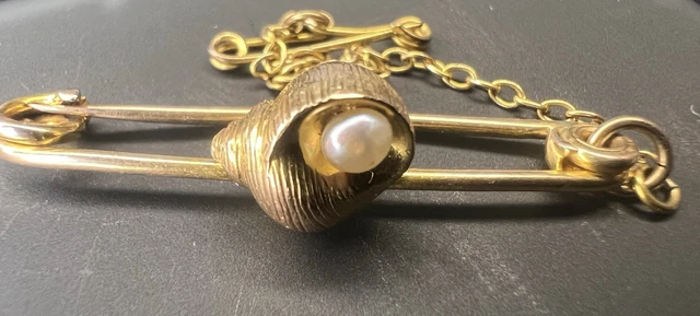 ANTIQUE VICTORIAN 15C Gold Pearl Shell Brooch Pin Solid 15c Yellow Gold ...