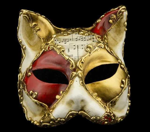 MASCHERA DI VENEZIA Gatto Musica Carta Cartapesta Rosso Dorata V79 EUR ...