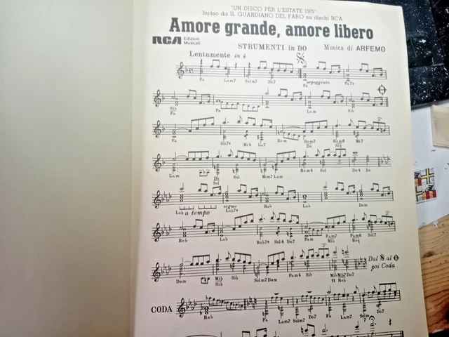 SPARTITO SHEET MUSIC il guardiano del faro amore grande amore libero ...
