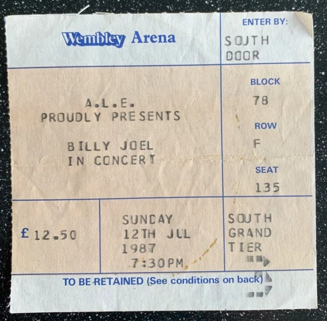 BILLY JOEL ORIGINAL Used Concert Ticket - Wembley Arena London 12th ...