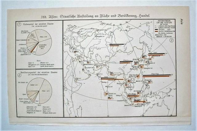 ANTIQUE 1931 ASIA POLITICAL MAP Geographic Map Original Book ...