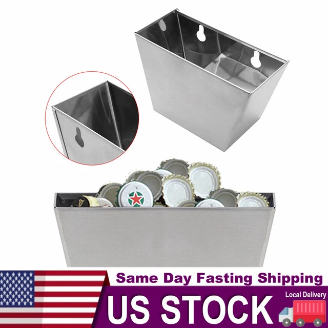 STAINLESS STEEL WALL Mount Bar Beer Bottle Opener Cap Catcher Box ...