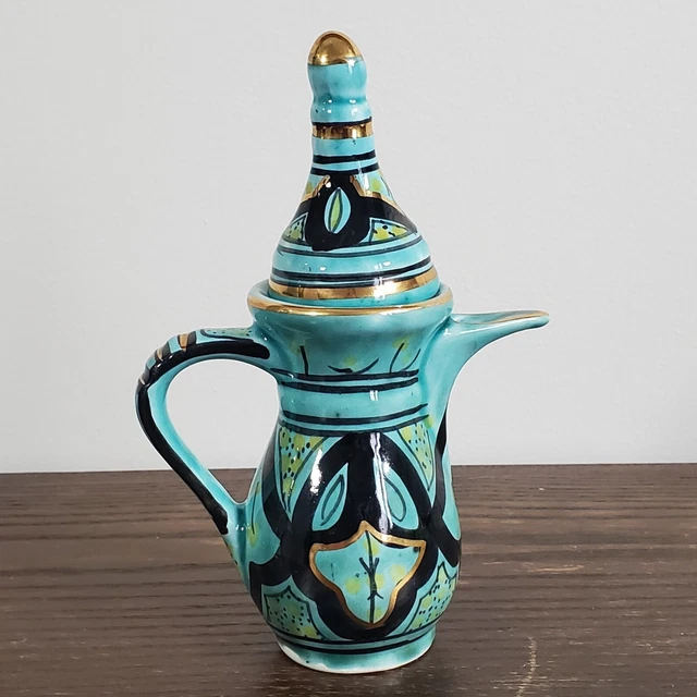 AZOUZ AL-KHARAZ TUNISIAN Hand Painted Ceramic Pitcher Teapot Blue Small ...