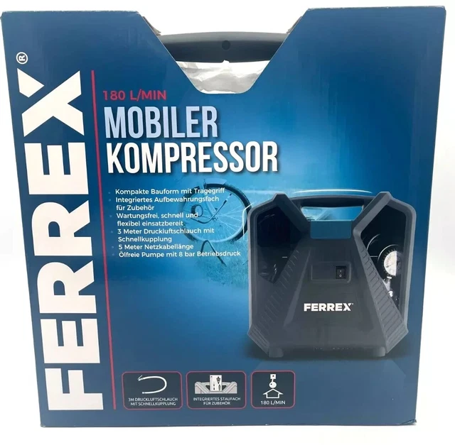 FERREX MOBILER KOMPRESSOR, bis zu 8 bar, inkl. Zubehörset, Wartungsfrei ...