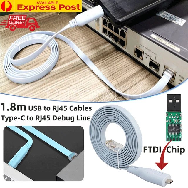 TYPE C USB to RJ45 FTDI Chip RS232 Converter Console Net Cable for ...