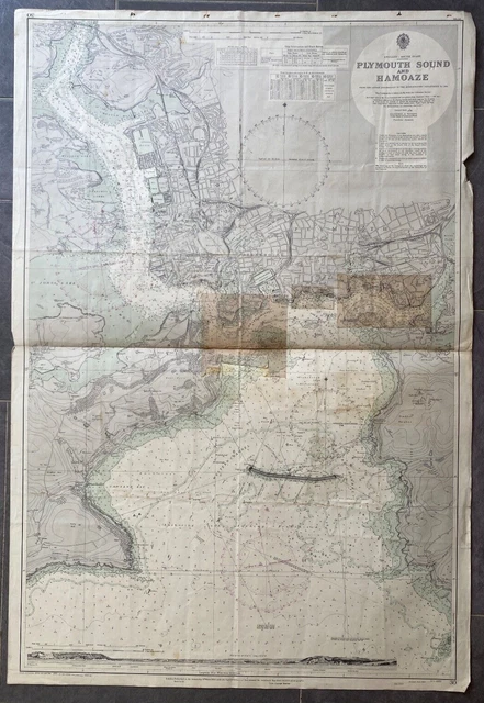 1954 (1958) ANTIQUE Map; Admiralty Chart 30, Plymouth Sound & Hamoaze £ ...