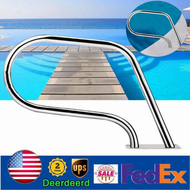 SWIMMING POOL HANDRAIL Ladder Stainless Steel Hand Rail w/ Base Rust ...
