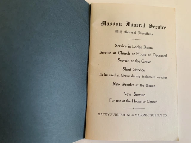 1899 MASONIC FUNERAL Service General Directions Freemasons Burial ...