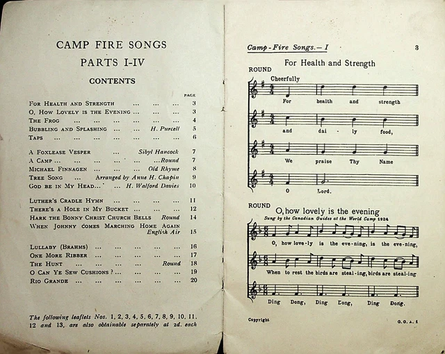 RARE VINTAGE BOOKLET Camp Fire Songs Parts I-IV Girl Guides scouting ...