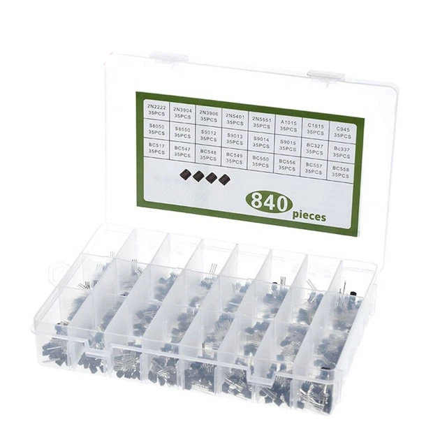 840PCS 24-VALUES TRANSISTOR Kit, BC327 BC337 BC517 BC547 BC548 BC549 ...