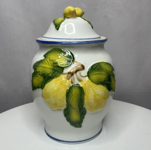 POT COUVERT EN barbotine récente décor citron EUR 25,00 - PicClick FR