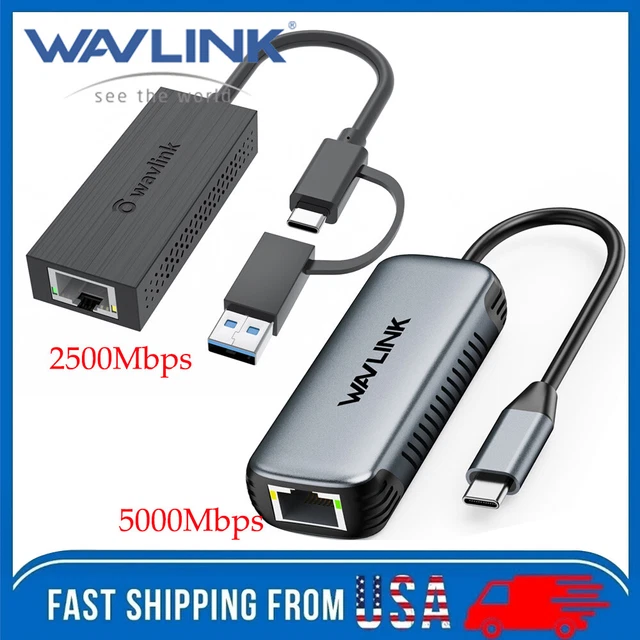 WAVLINK 5GBPS/2.5GBPS USB C to Ethernet Adapter RJ45 Gigabit Ethernet ...