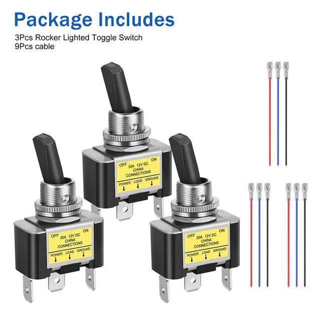 REPLACEMENT PART LED Toggle Switch 12V 20A 3-terminal Pin 9pcs Cables ...