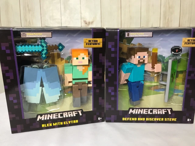 MINECRAFT FIGURE 6& - Defend And Discover Steve-Alex With Elytra ** Lot ...