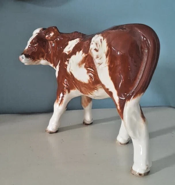 VINTAGE GOEBEL 1977 large 5" brown & white cow calf cattle figurine ...