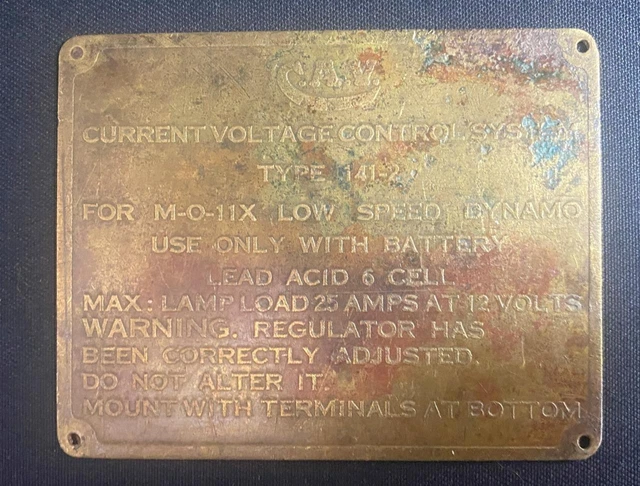CAV CURRENT VOLTAGE Control System Commercial Information Plate Badge ...