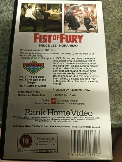BRUCE LEE - Fist Of Fury - VHS Video £4.91 - PicClick UK