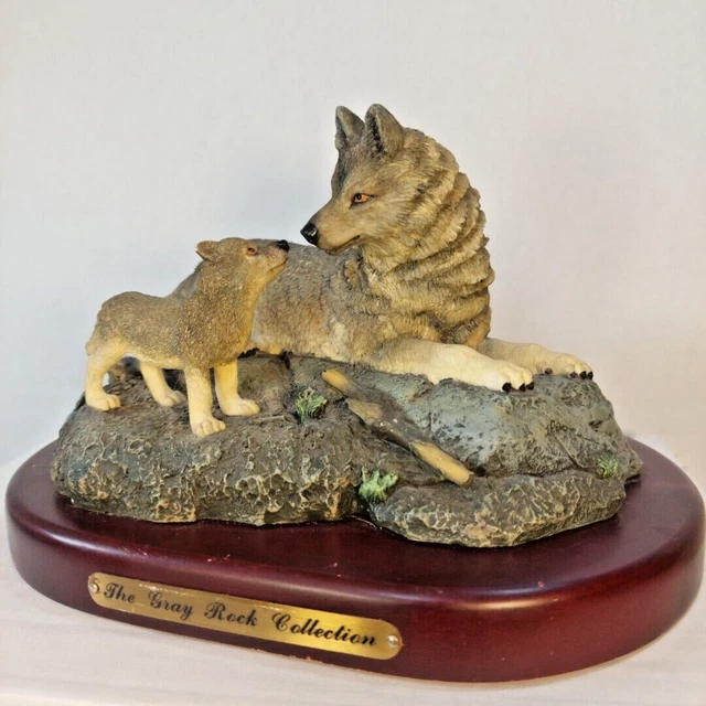 AMY & ADDY Gray Rock Collection Wolf with Cub Figurine Resin Wildlife ...