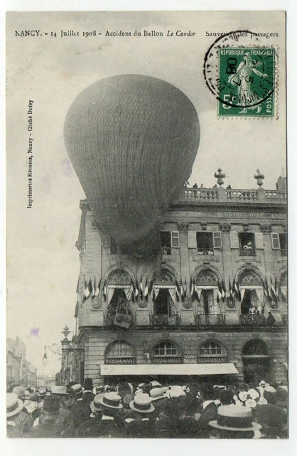 NANCY - CPA 54 - Accident du Ballon le Condor en 1908 Sauvetage des ...