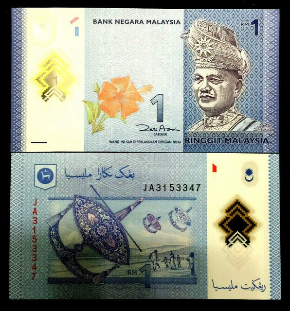 MALAYSIA 1 RINGGIT Polymer Banknote World Paper Money UNC Currency Bill ...