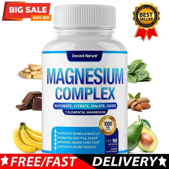 DECENT NATURE MAGNESIUM Complex 7 Elemental Magnesium Supplement 1000Mg ...