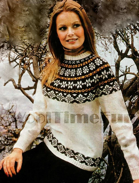 VINTAGE KNITTING PATTERN Lady's Classic Fair Isle/Skiing Jumper 36-40 ...