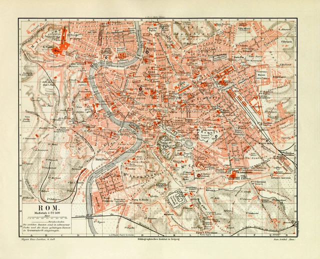 ROM HISTORISCHER STADTPLAN Karte Lithographie ca. 1907 antike ...
