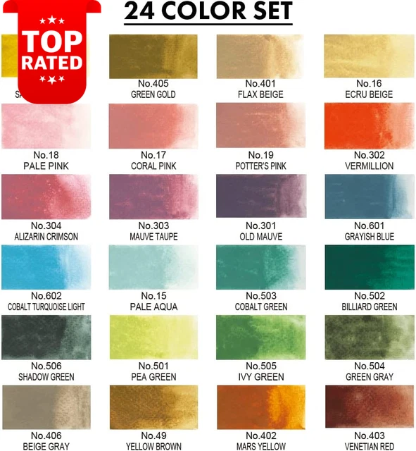WATERCOLOR PAINT SET 24 Colors Art Nouveau Professional Quality Made in ...