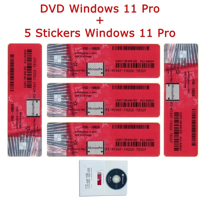 1 DVD + 5 Stickers Adesivi Microsoft Windows 11 Pro 64 Bit Oem Coa EUR ...