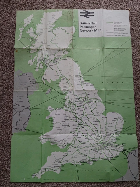 VINTAGE BRITISH RAIL Passenger Network Railway Map 1971. 2 Sided. £8.00 ...