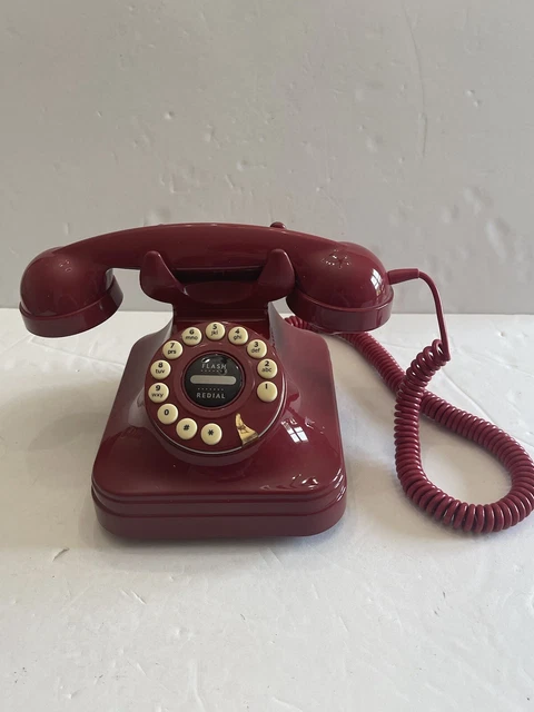 VINTAGE GRAND PHONE Corded Push Button W/flash Redial Glossy Red ...