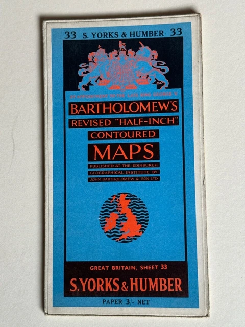 VINTAGE BARTHOLOMEW'S HALF Inch Paper Map, Sheet 33, S Yorks & Humber ...