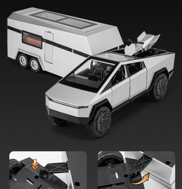 1:32 FOR TESLA Cybertruck Pickup Truck with Camper Toy Car Diecast Toys ...